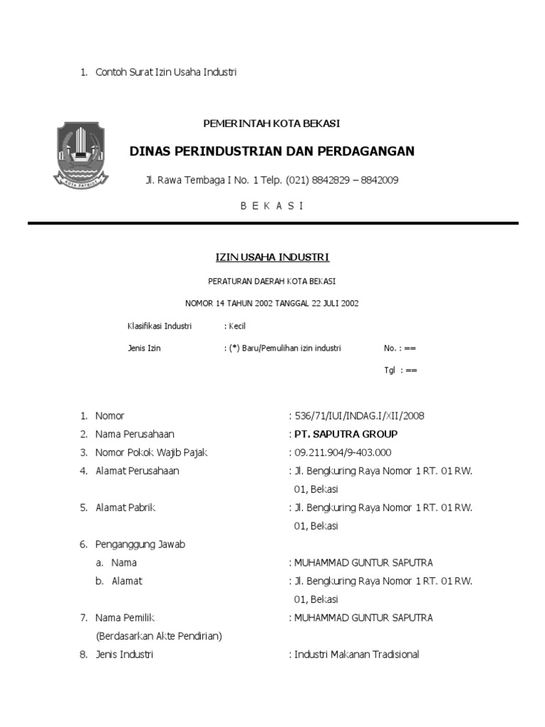 Contoh Surat Izin Konsesi | PDF