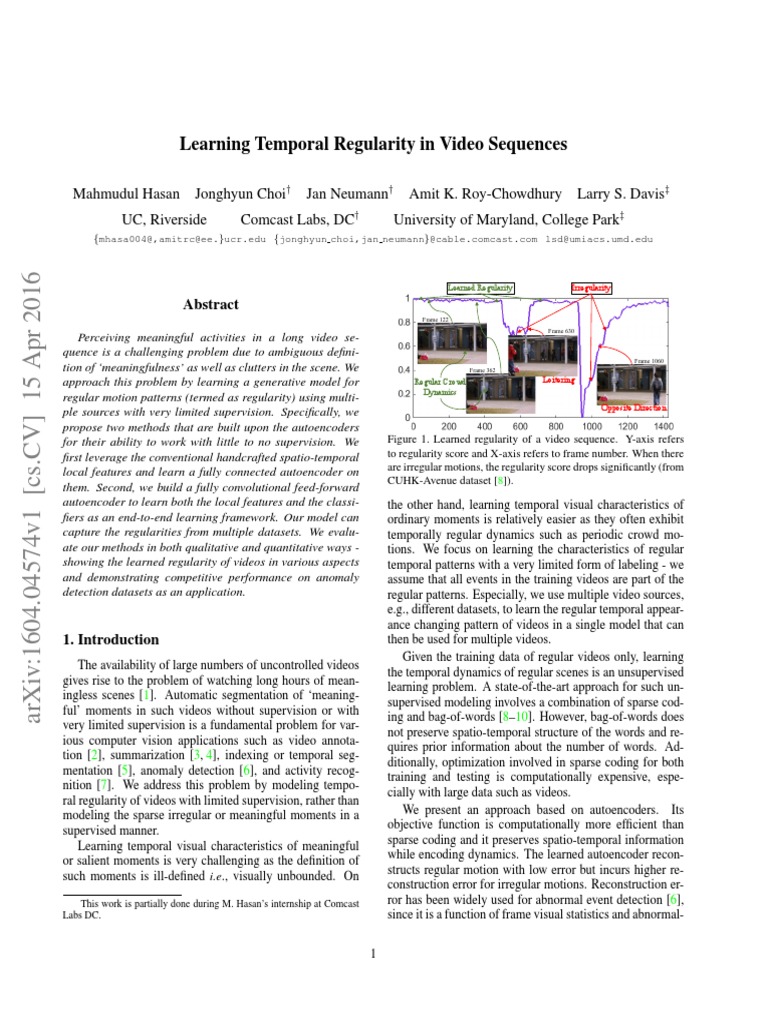 Learning Temporal Regularity in Video Sequences | PDF | Artificial ...
