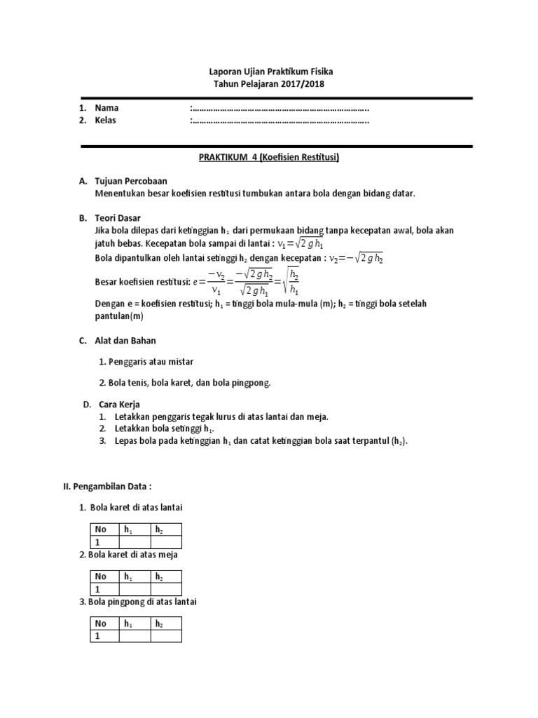 Laporan Praktikum Koefisien Restitusi | PDF