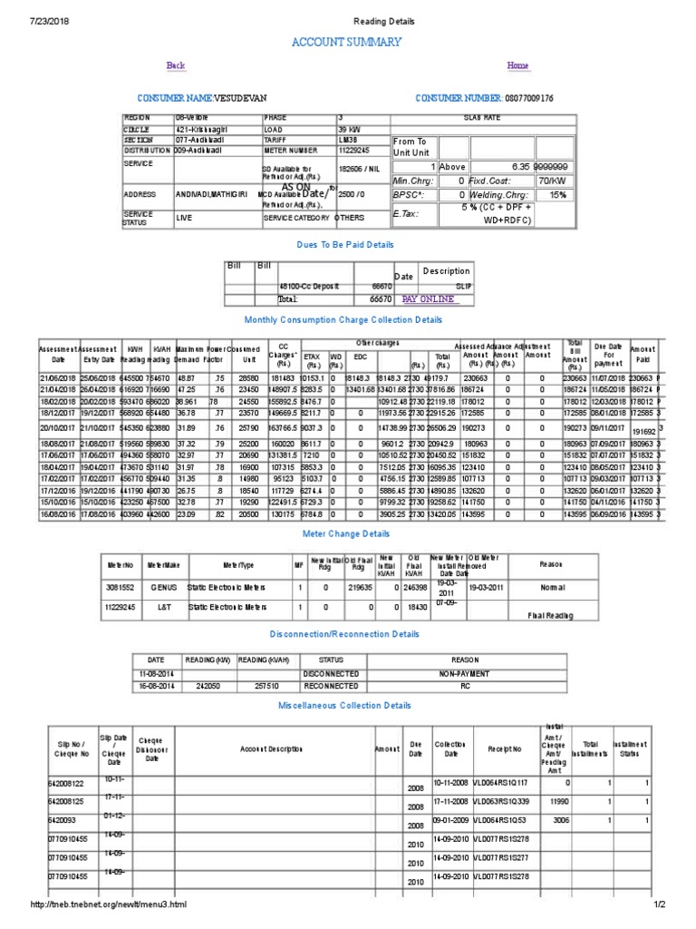 TNEB Reading Details and Summary | PDF | Payments | Government Finances