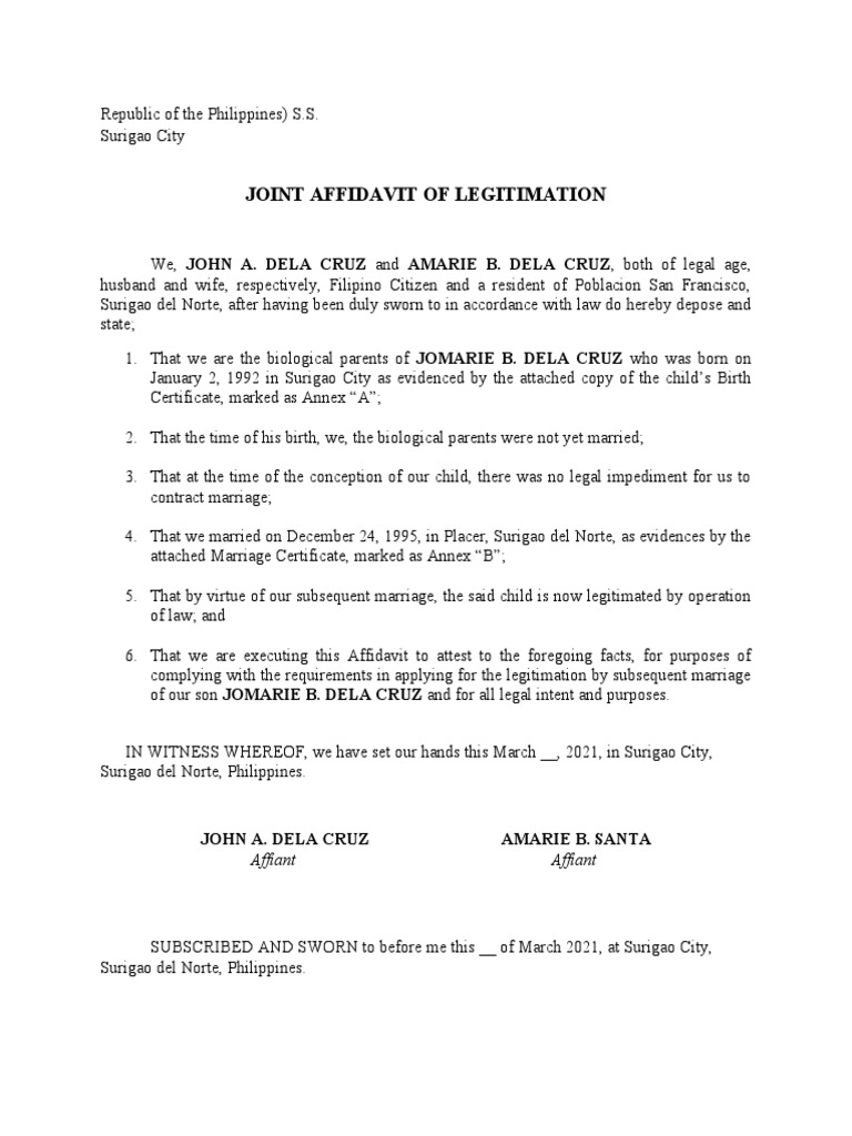 Affidavit of Legitimation