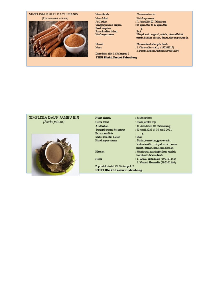 Simplisia Daun Jambu Biji Dan Batang Kayu Manis | PDF