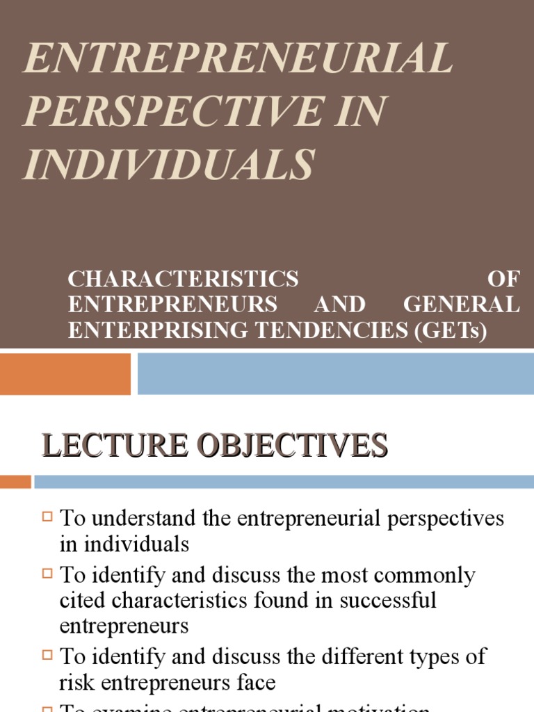 Entrepreneurial Perspective in Individuals: Characteristics OF ...
