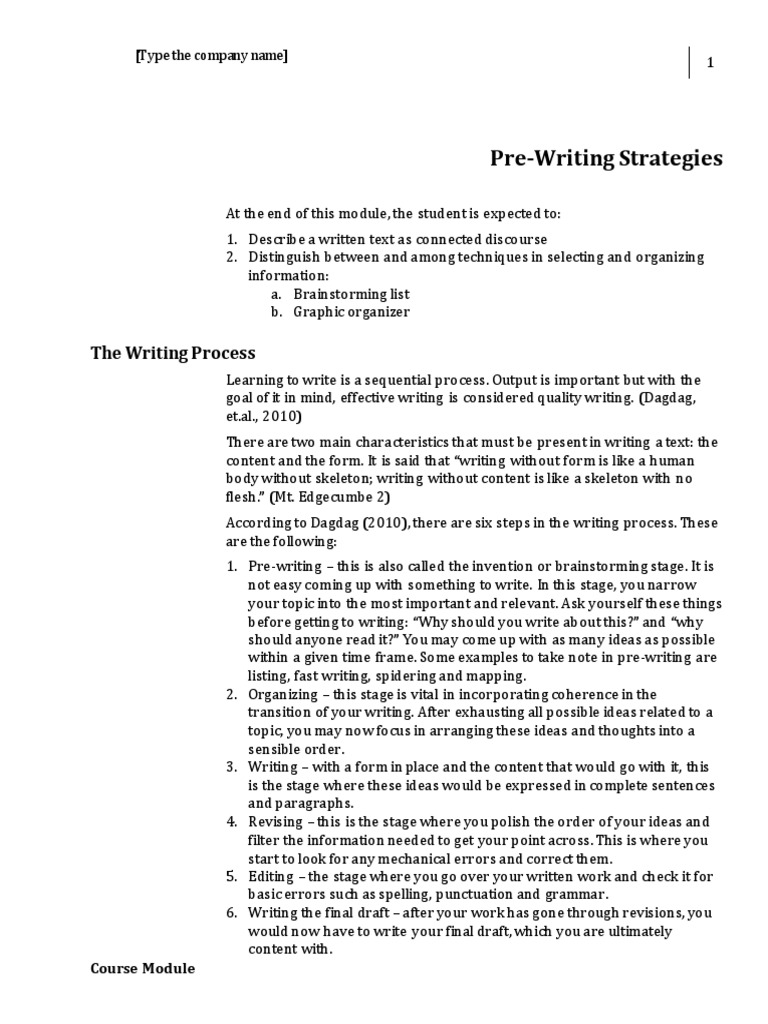 Week 001-Course Module-Writing Strategies | PDF | Brainstorming | Idea