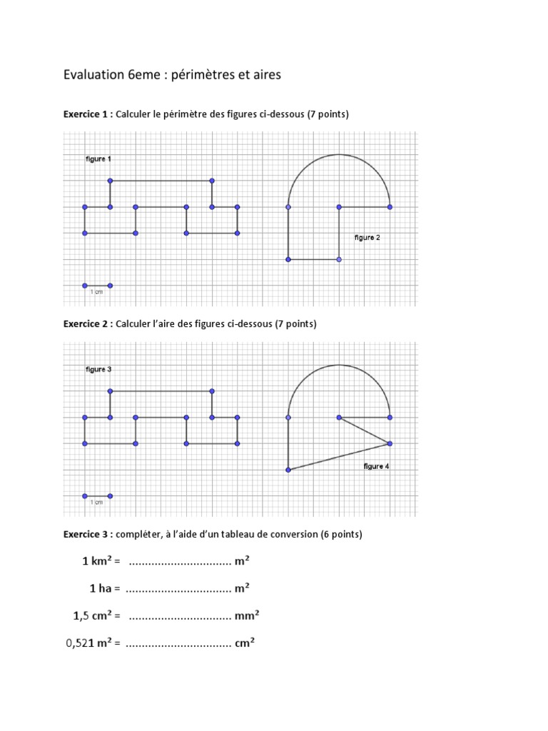 Évaluation 6e : Périmètres et Aires | PDF