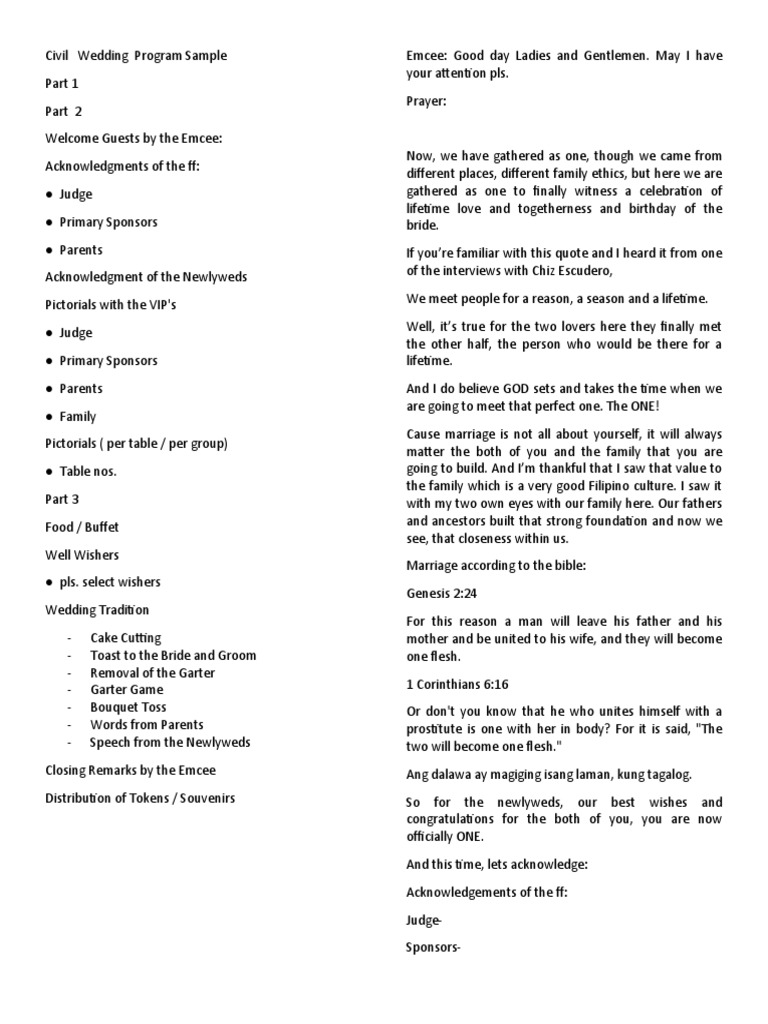 Civil Wedding Program Sample | PDF | Rites Of Passage | Wedding