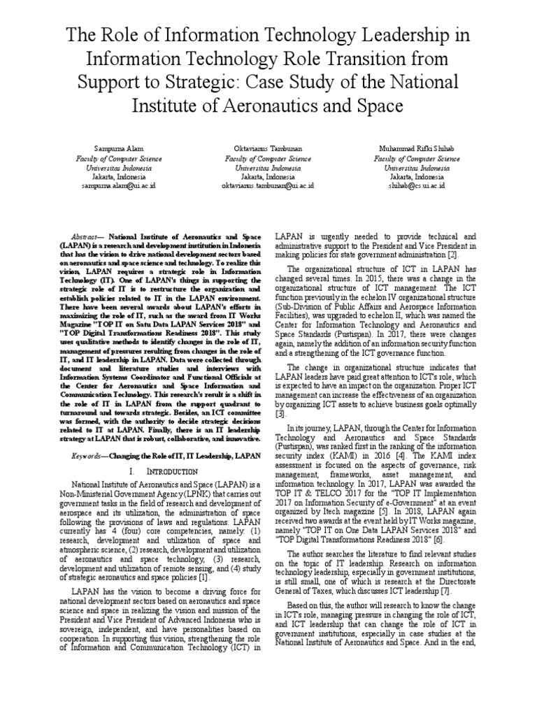 The Role of Information Technology Leadership in Information Technology ...