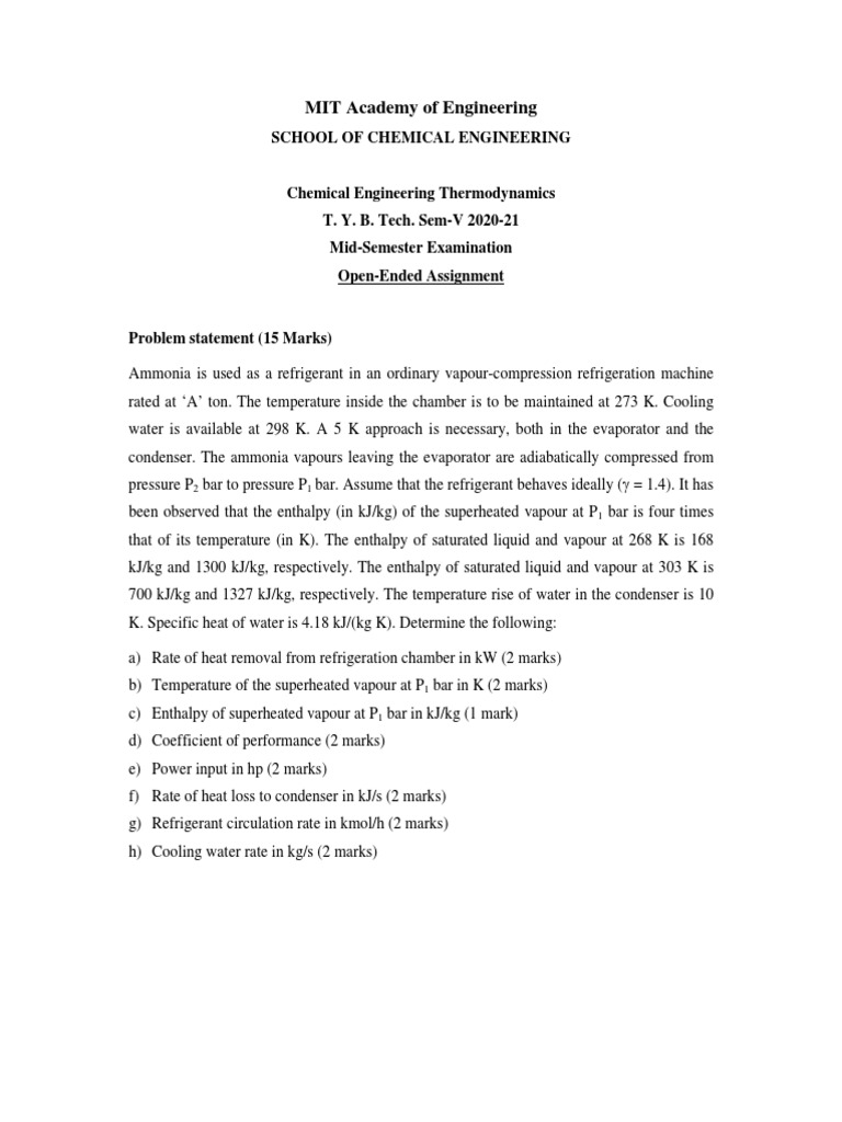 TY CET - Open Ended Assignment (Mid-Sem) | PDF | Enthalpy | Heat