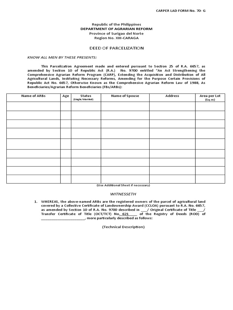 Carper Lad Form No. 70 G-Deed of P | PDF | Common Law | Justice