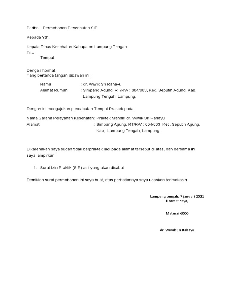 Permohonan Cabut Sip | PDF