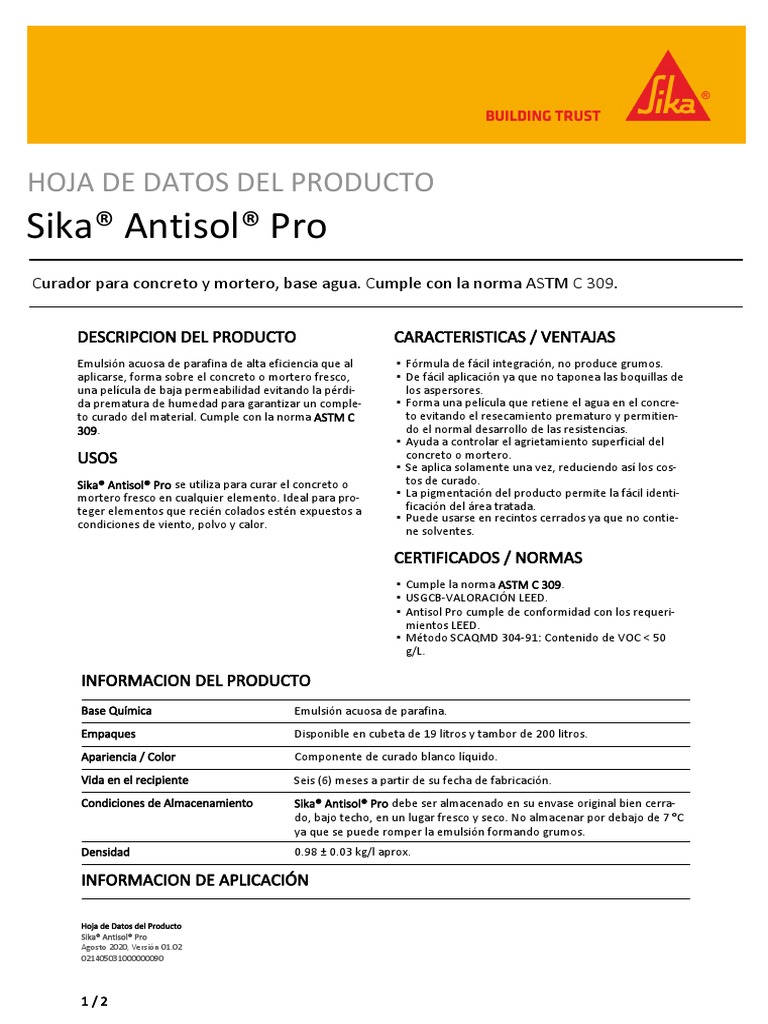 Sika Antisol Pro | PDF | Hormigón | Agua