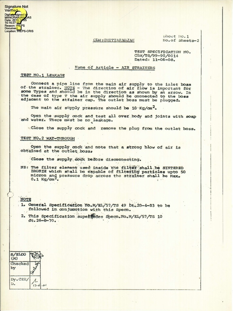 Air Strainer-Test Specification-Clw-Ts-99-90-0014 | Teaching ...