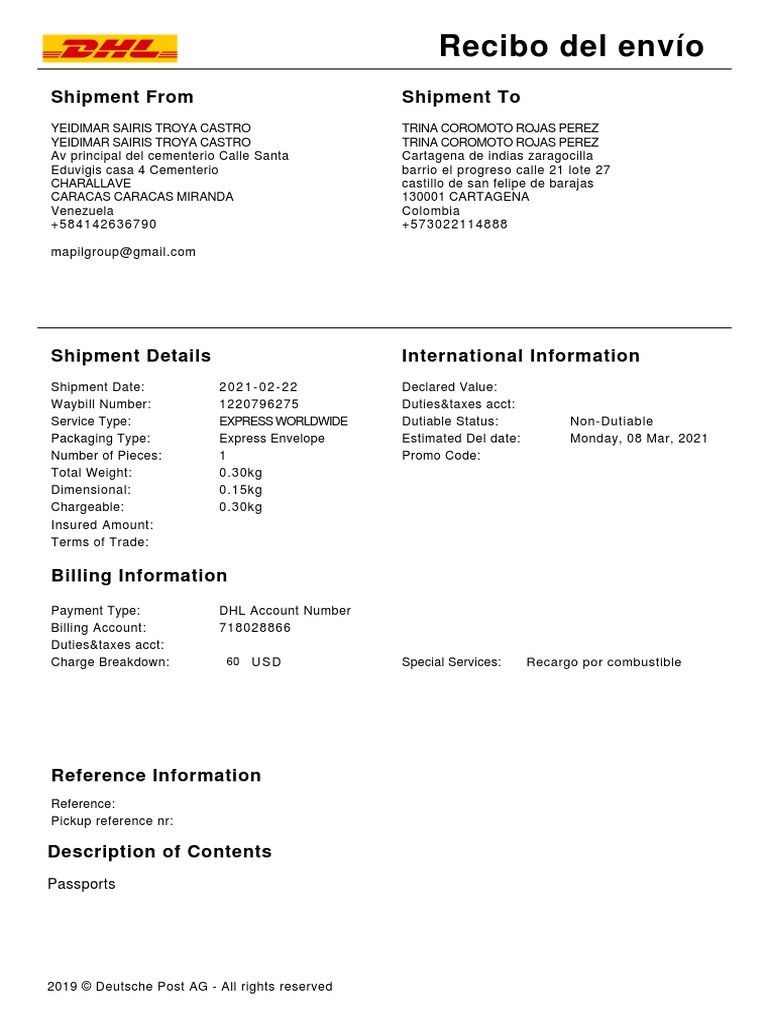 Recibo DHL | PDF