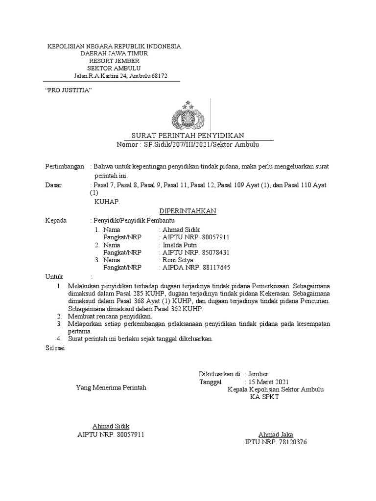 Surat Perintah Penyidikan | PDF