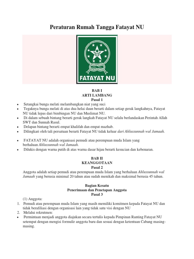Peraturan Rumah Tangga Fatayat NU | PDF