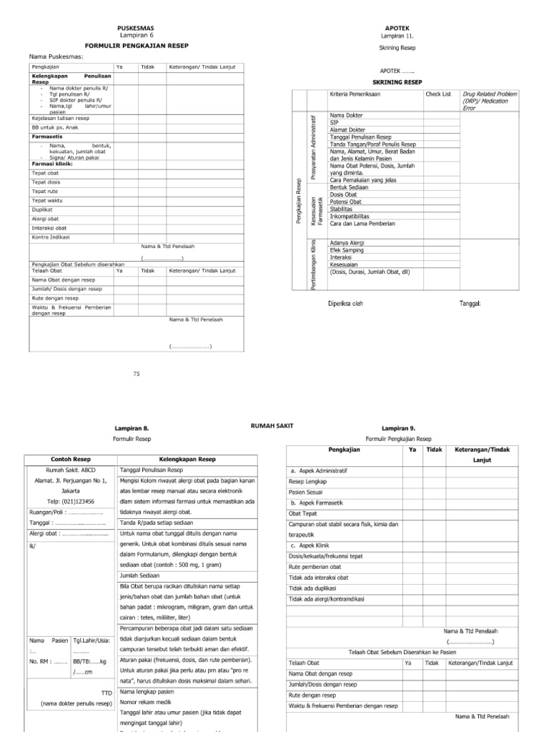 Formulir Pengkajian Resep Puskesmas, Apotek, RS | PDF