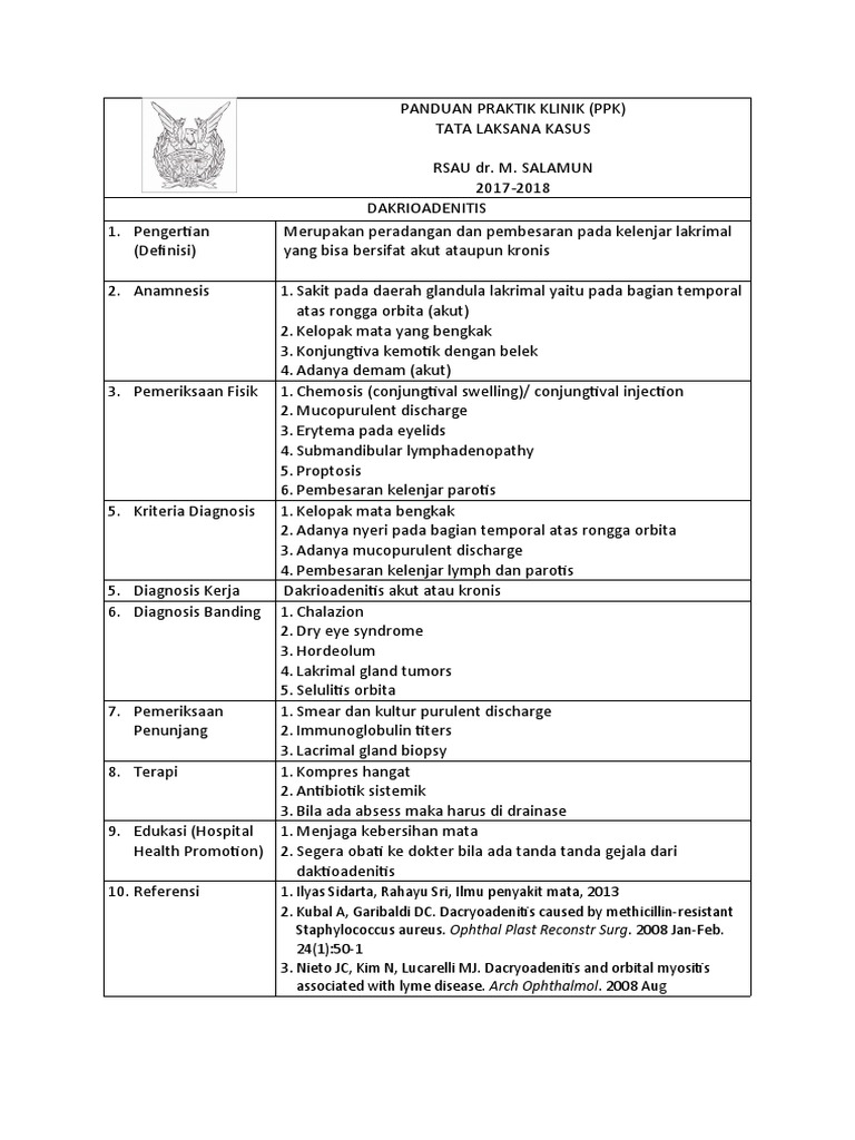 Tatalaksana Dakrioadenitis dan Dakriosistitis | PDF
