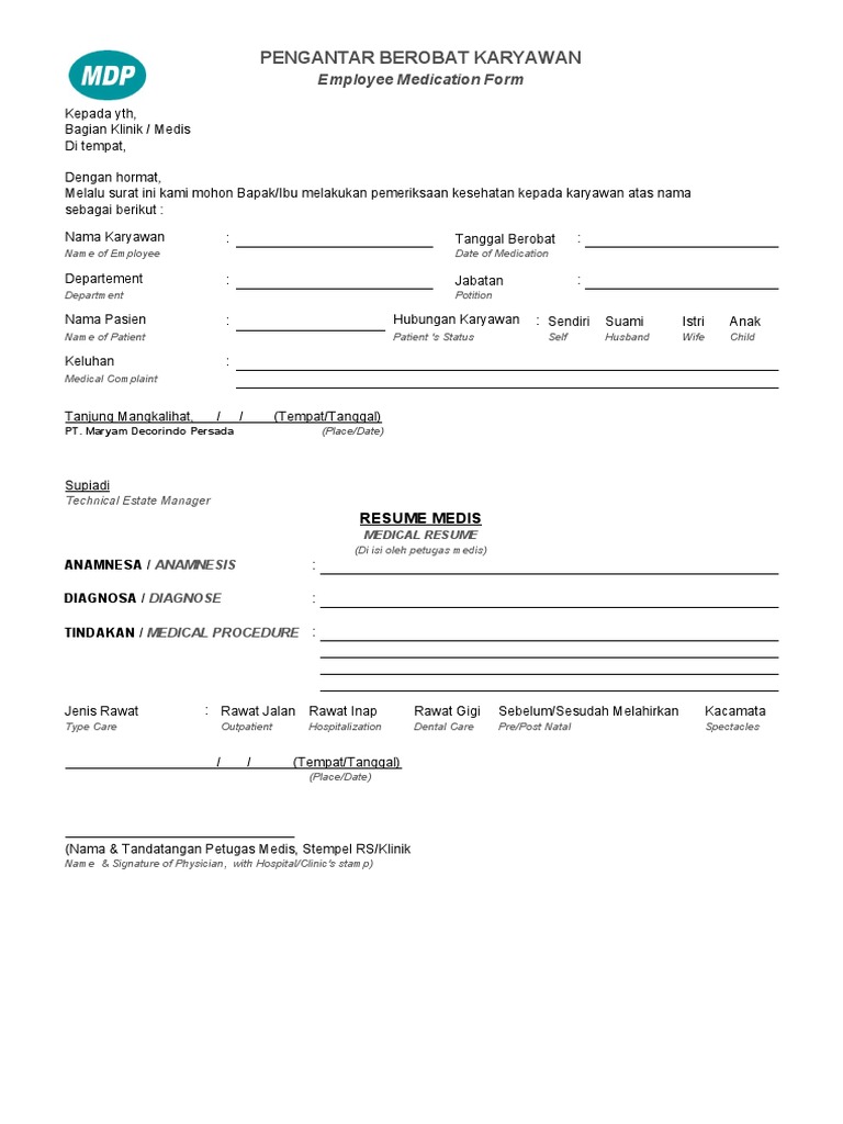 Form Berobat Karyawan KPPG | PDF