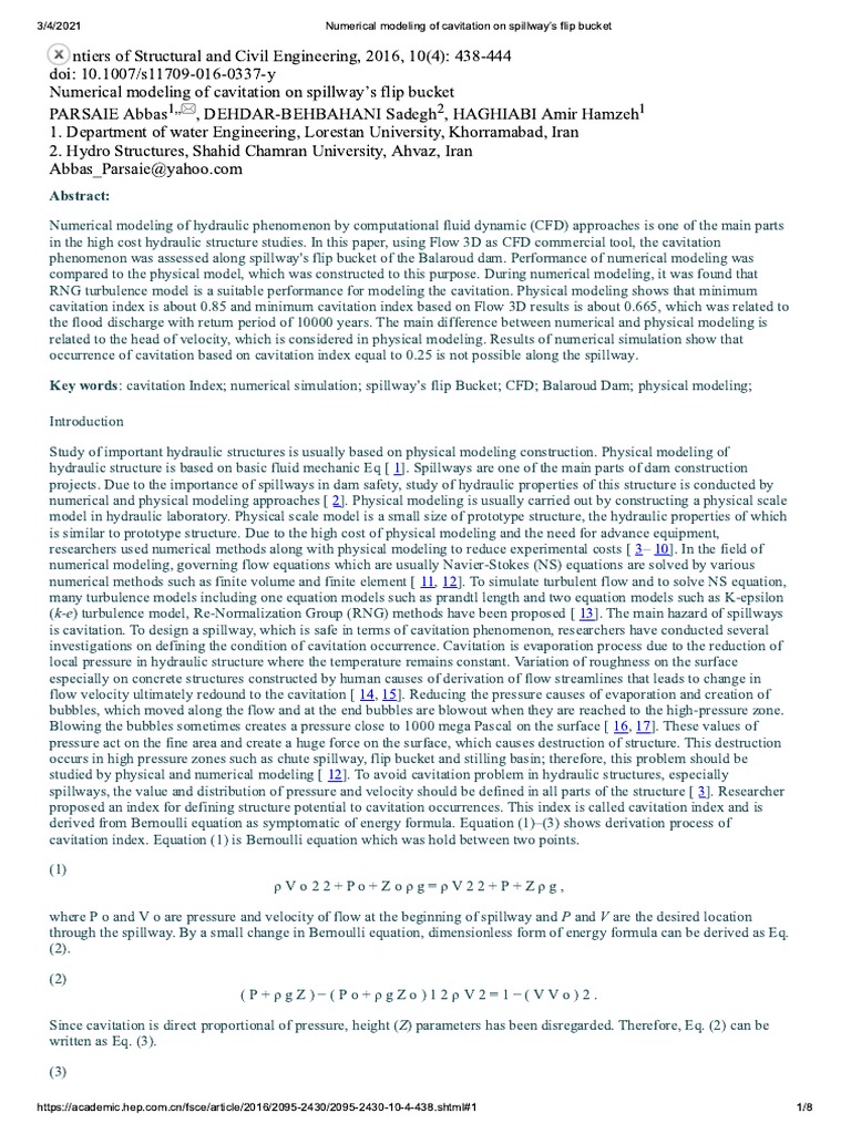 Numerical Modeling of Cavitation On Spillway's Flip Bucket | PDF ...
