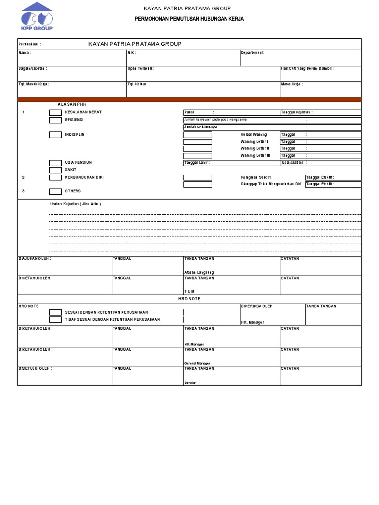Form Permohonan PHK | PDF