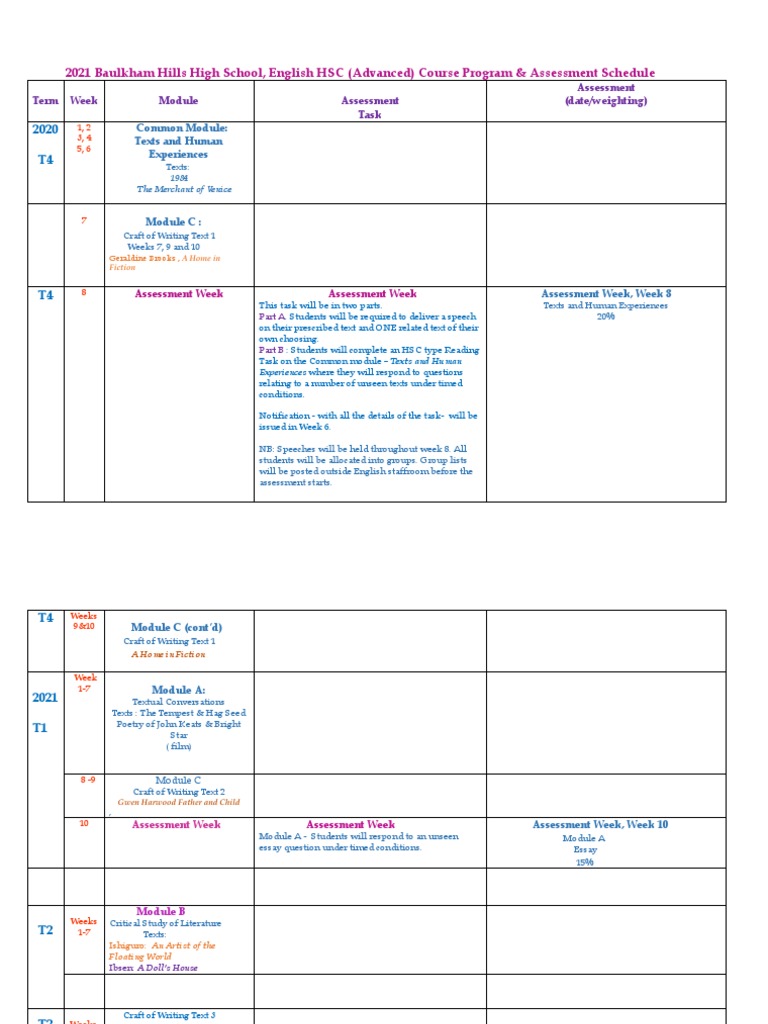 2021HSC Adv Program and Assessment | PDF | Poetry | Test/Examination