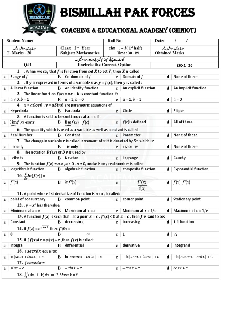 2nd Year Math Half & Full Book | PDF | Function (Mathematics) | Circle