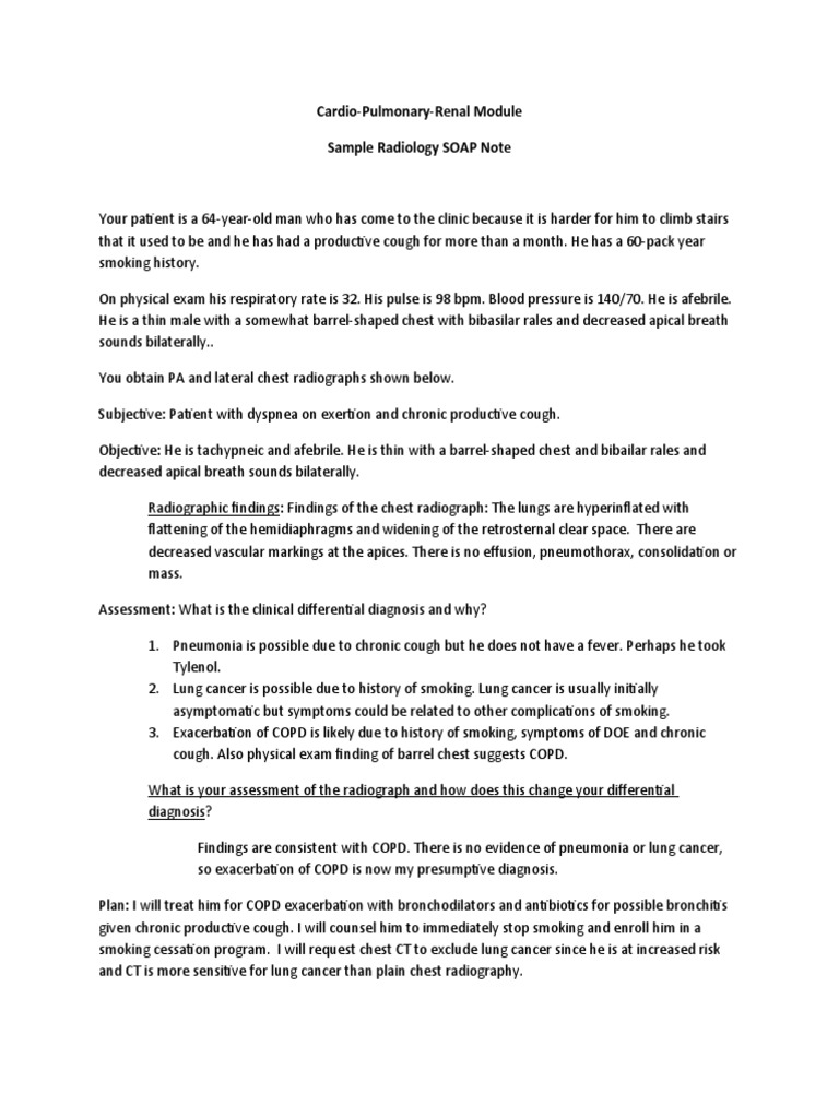 Cardio-Pulmonary-Renal Module Sample Radiology SOAP Note | PDF