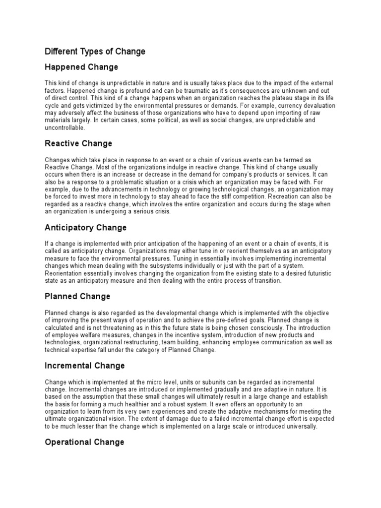 Different Types of Change | PDF | Change Management | Top Down And ...