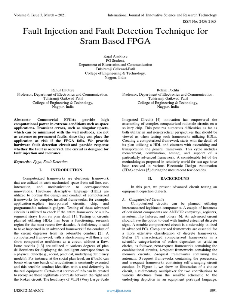 Fault Injection And Fault Detection Technique For Sram Based Fpga Pdf Hardware Description