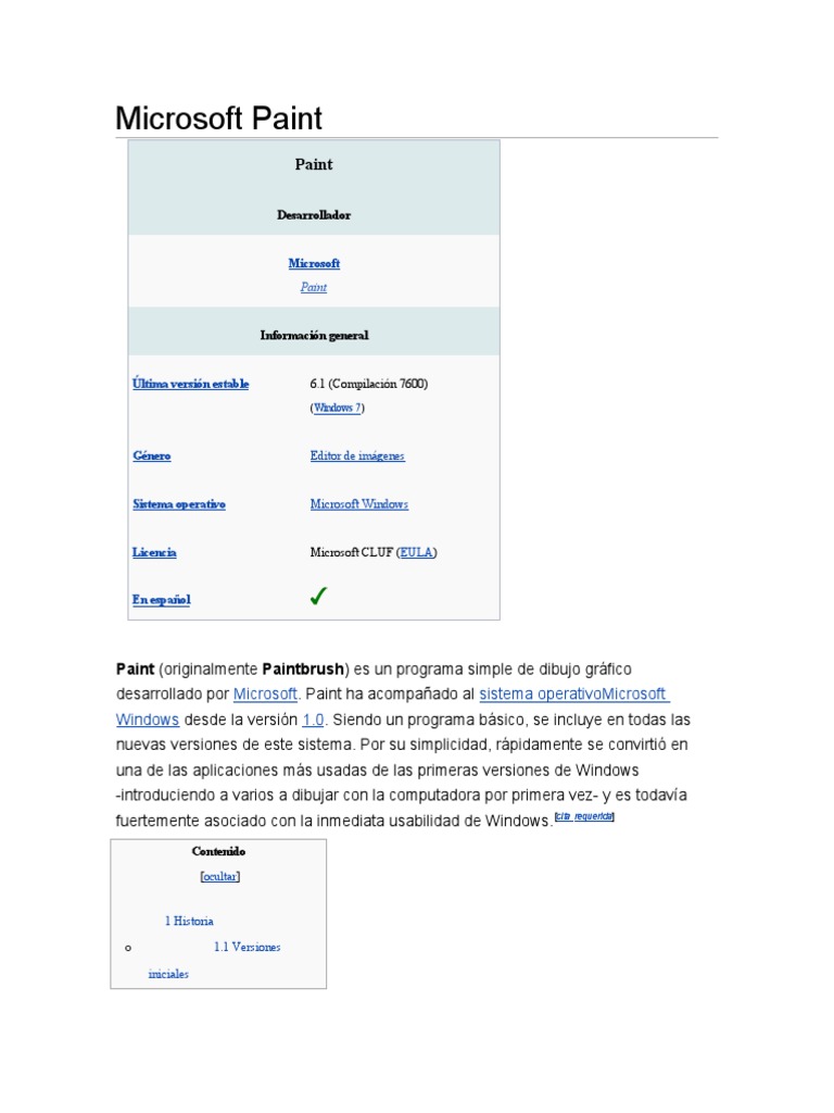 Historia y características de Microsoft Paint | PDF | Software ...