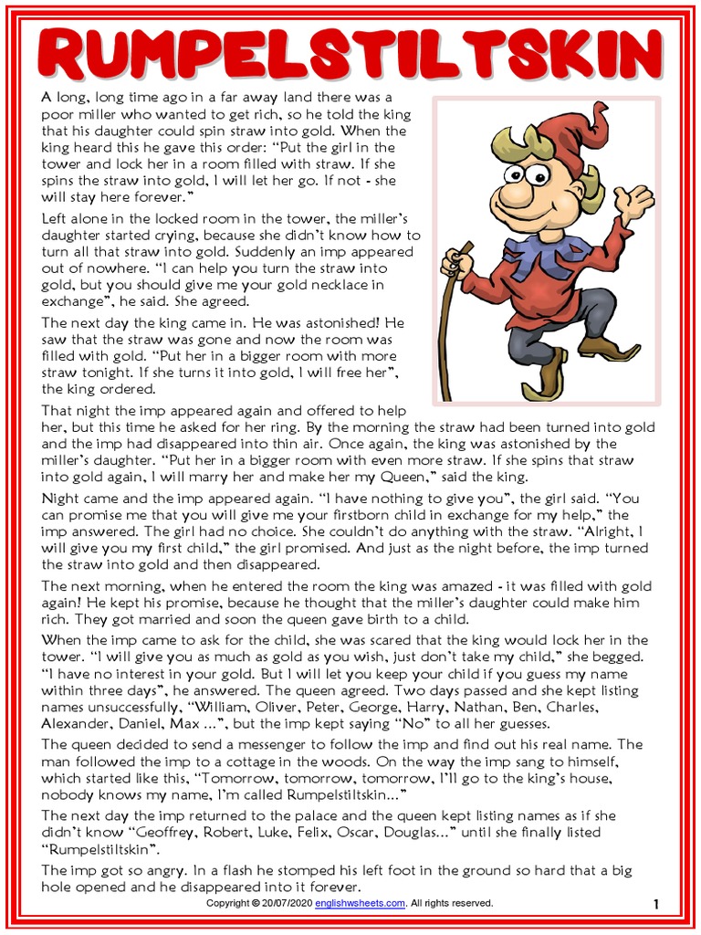 Rumpelstiltskin Esl Printable Fairy Tale Reading Text For Kids | PDF