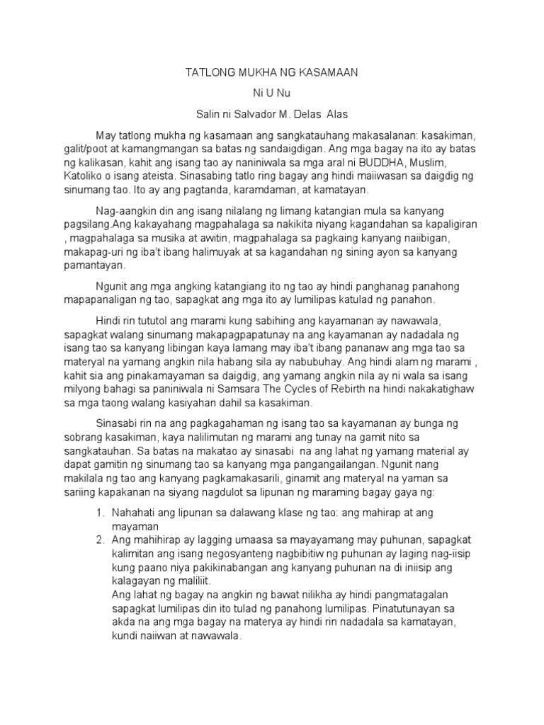 Tatlong Mukha NG Kasamaan | PDF