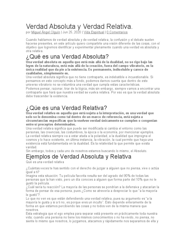 Verdad Absoluta y Verdad Relativa | PDF | Existencia | Filosofía