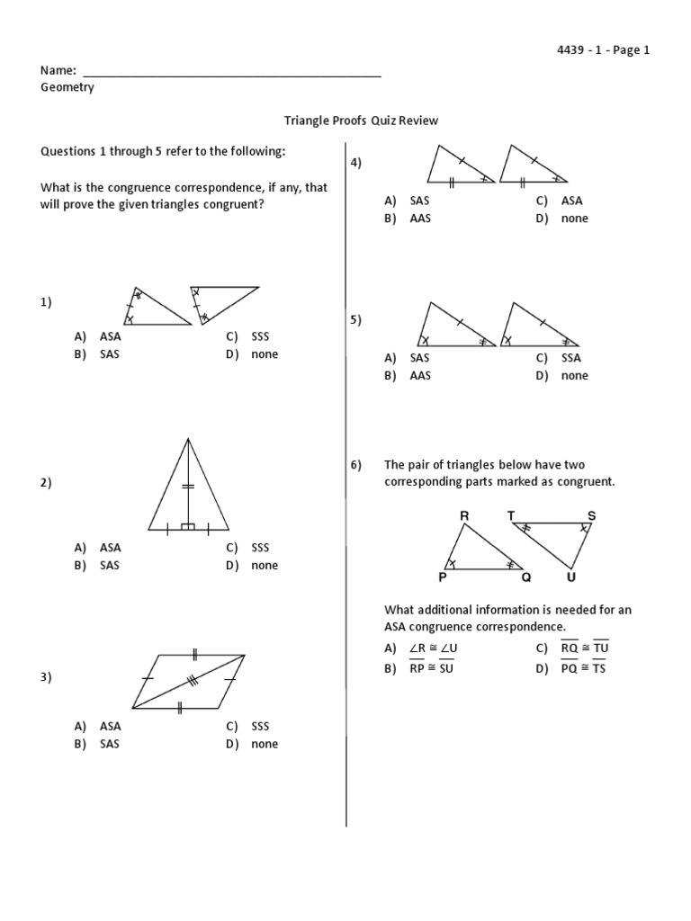 Triangle Proofs Quiz Review Guide | PDF | Space | Numbers