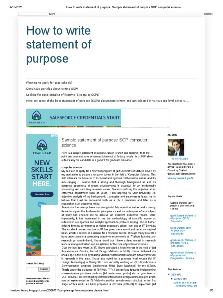How To Write Statement of Purpose - Sample Statement of Purpose SOP ...
