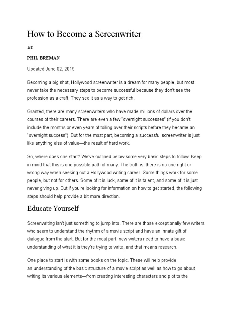 Steps to Become a Screenwriter | PDF | Screenplay | Screenwriting