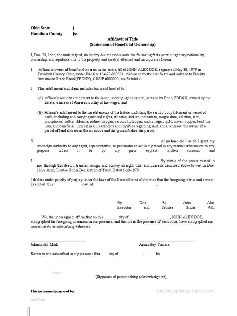 Affidavit of Beneficial Ownership | PDF | Affidavit | Notary Public