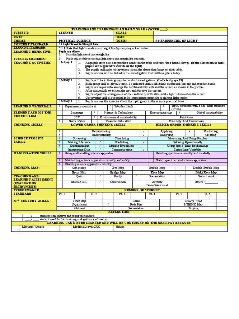 Properties of Light Activities for Year 4 | PDF | Experiment | Science