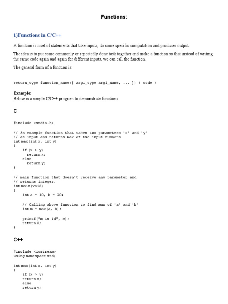 1 Functions In C C Pdf Parameter Computer Programming Subroutine