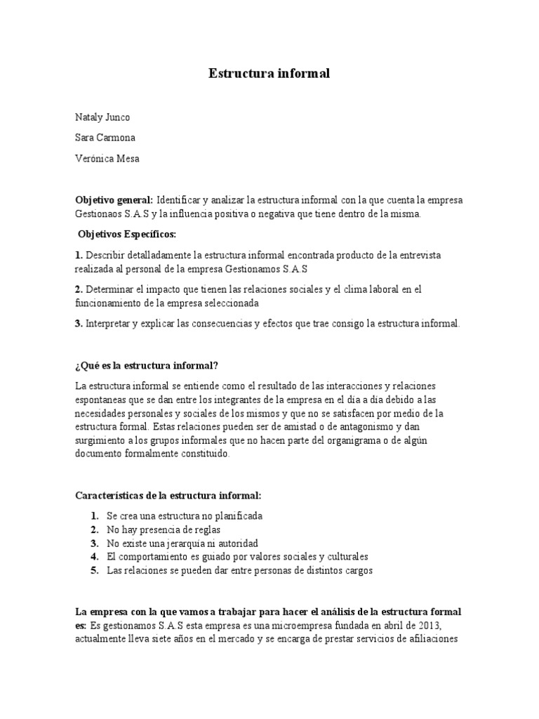 Estructura Informal | PDF | Empresas | Conceptos psicologicos