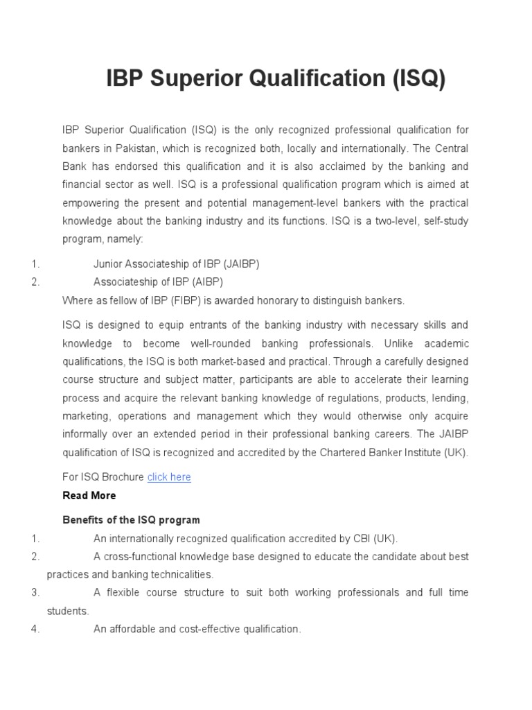 IBP IBP Superior Qualification | PDF | Professional Certification | Banks