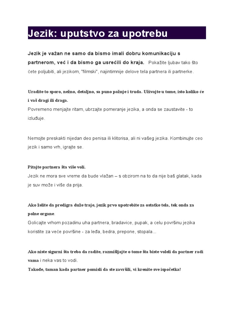 Jezik Uputstvo Za Upotrebu | PDF