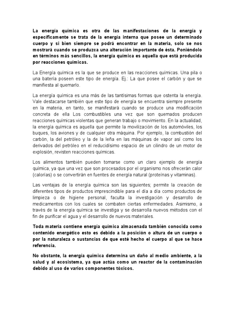 Energia Quimica | PDF | Salud y bienestar | Tecnología