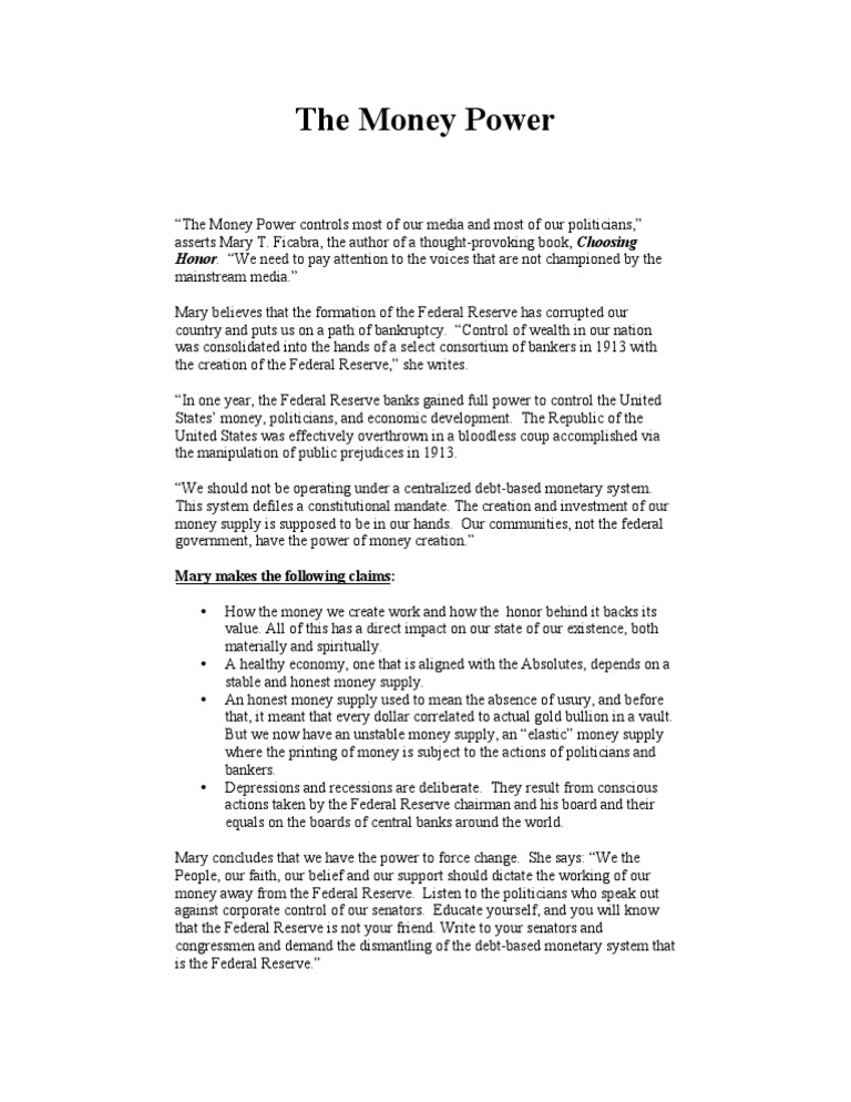 The Money Power Theory | PDF | Federal Reserve | Money Supply