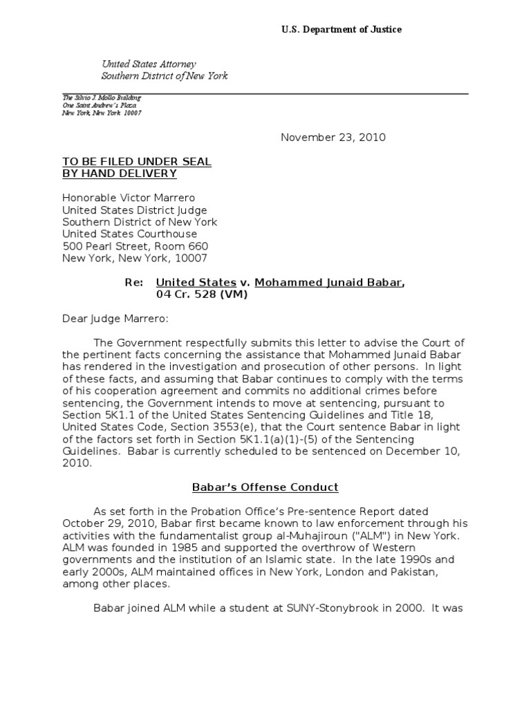 Babar 5k Letter | PDF | United States Federal Sentencing Guidelines ...