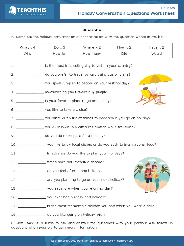 Holiday Conversation Questions Worksheet | PDF
