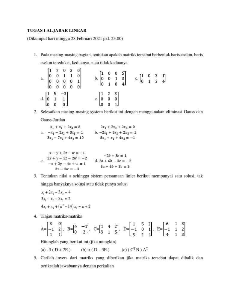 Tugas I Aljabar Linear | PDF