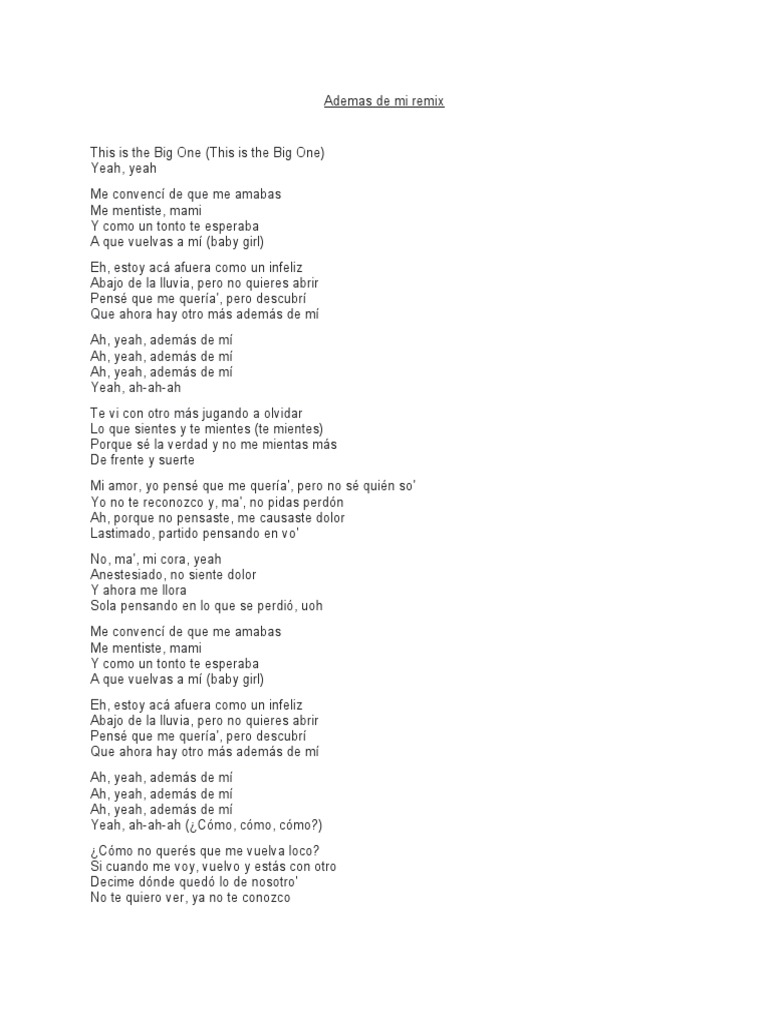 Letra de "Además de mí" Remix | PDF
