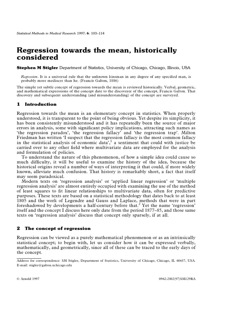 Stigler 1997 Regresion | PDF | Francis Galton | Regression Analysis