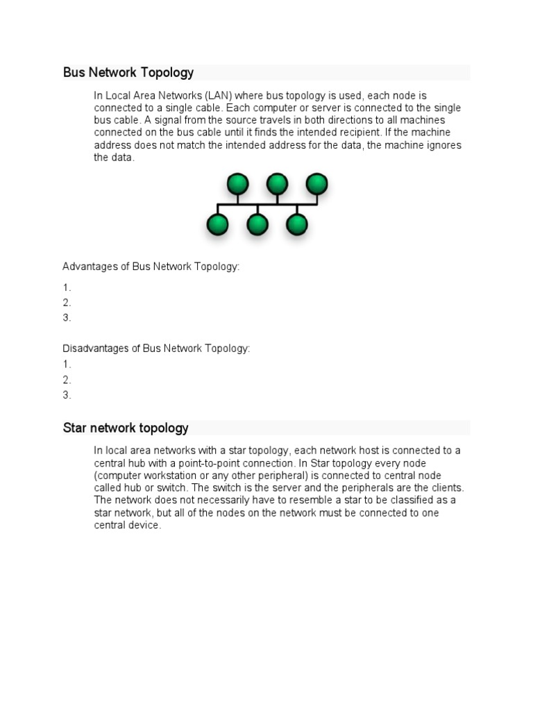 Bus Network Topology: 1. 2. 3. Disadvantages of | PDF | Network ...